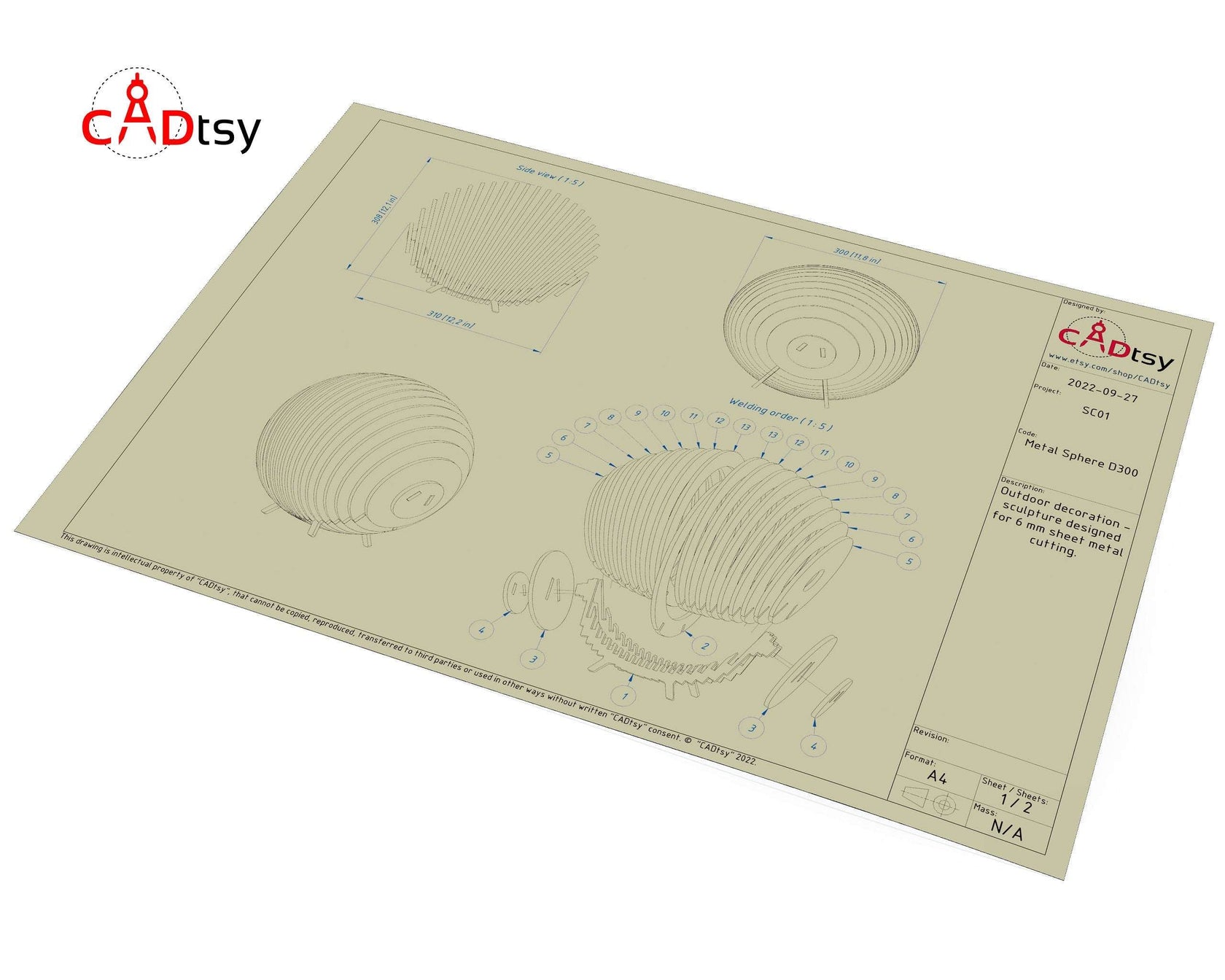 3D Metal Sphere Decor DXF Files for CNC Plasma Cutting