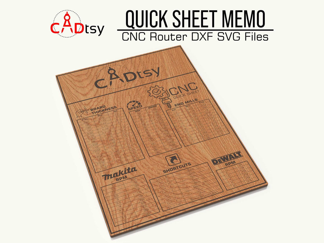 CNC Quick Reference Sheet - SVG/DXF Laser Cutting Files